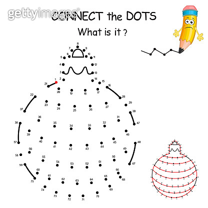 Connect the dots by numbers to draw the christmas Ball. Dot to dot ...