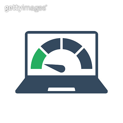 laptop display with left green gauge indicator sector, benchmark result ...