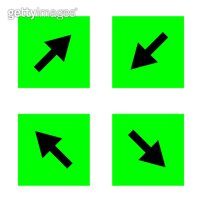 Diagonal arrows icon. Simple art. Green square. Cursor sign. Navigation ...