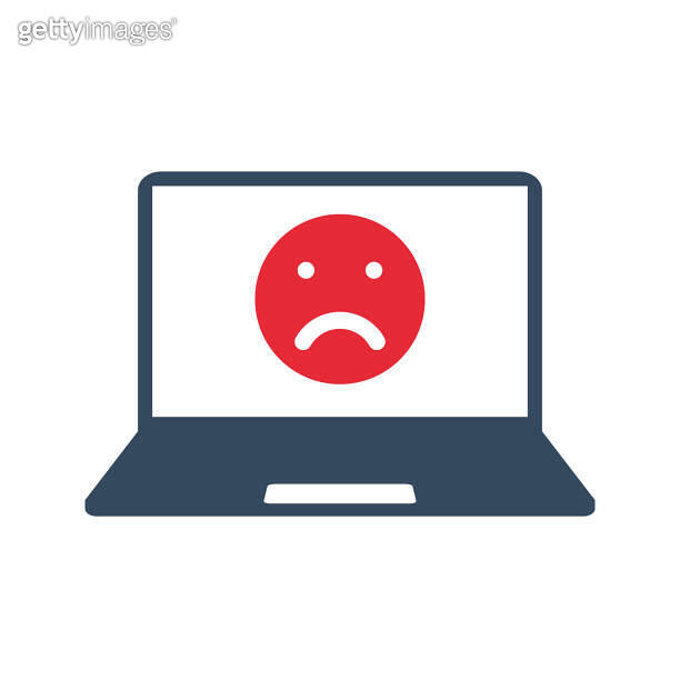 red sad face icon on laptop display (1331579121) 일러스트, 무료 일러스트 - 게티이미지뱅크