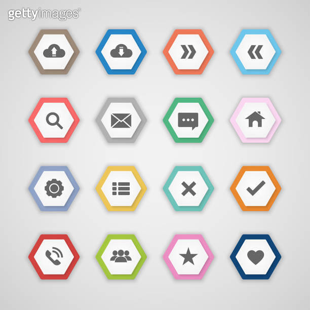 Vector set colorful polygon button icon web design.search,support,home ...