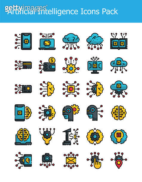 set of artificial intelligence technology icons pack filled outline 이미지 ...