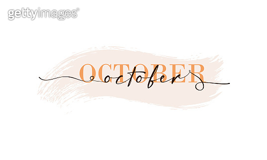 Hello October card. One line. Lettering poster with text October ...