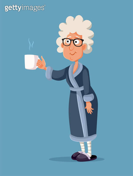Granny Holding a Cup of Tea Vector Cartoon Illustration 이미지 (1337342567 ...
