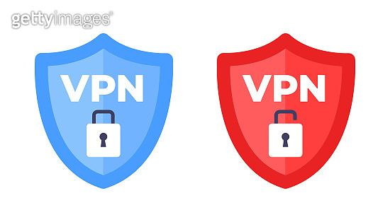 Wireless shield with text VPN and no VPN WIFI icon sign flat design ...