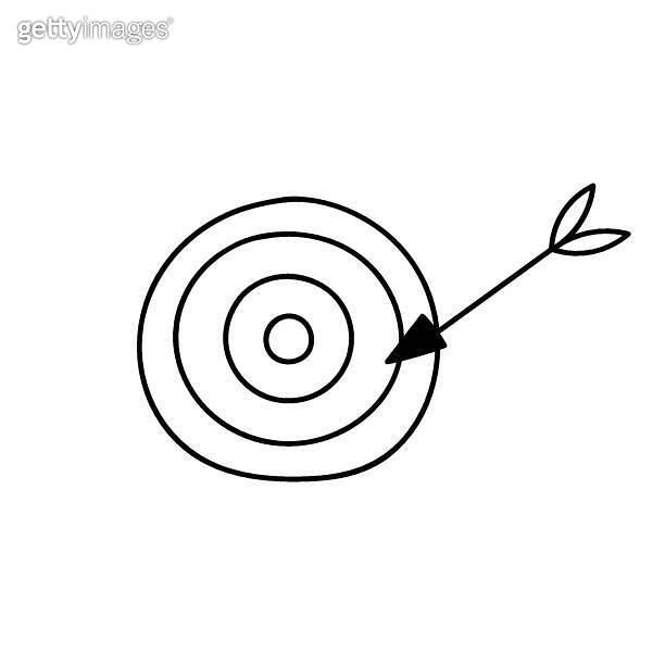 Cute hand drawn target with arrow on the edge in doodle style ...