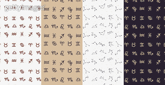 Collection of seamless patterns, signs of the zodiac - Vector ...