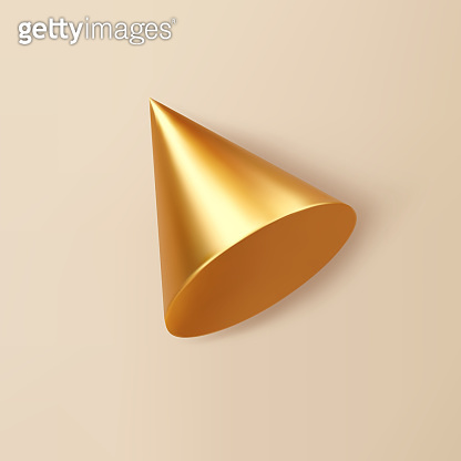 3d render gold geometric shape cone with shadows isolated on background ...
