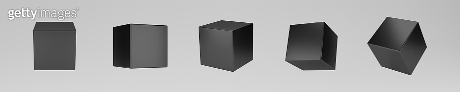 Black 3d modeling cubes set with perspective isolated on grey ...