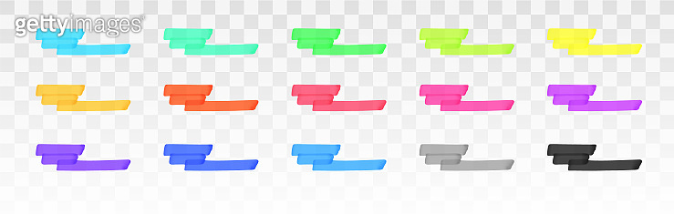 Color highlighter lines set isolated on transparent background. Red ...