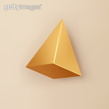 3d gold pyramid, render geometric shape with shadows isolated on ...