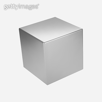 3d silver metal cube isolated on light background. Render a rotating ...