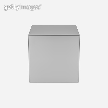 3d silver metal cube isolated on light background. Render a rotating ...
