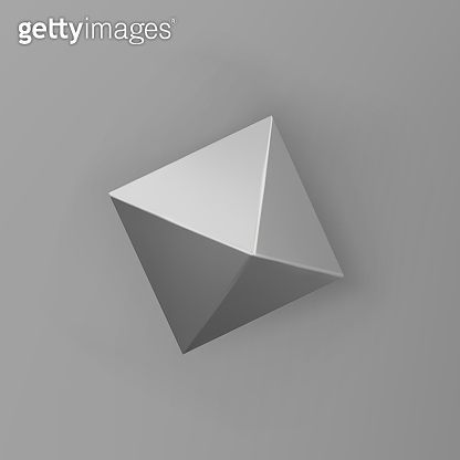 3d render silver geometric shape octahedron with shadows isolated on ...