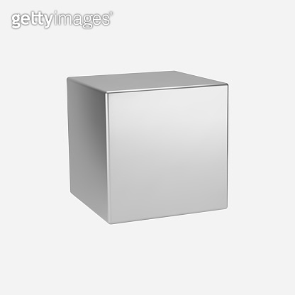 3d silver metal cube isolated on light background. Render a rotating ...