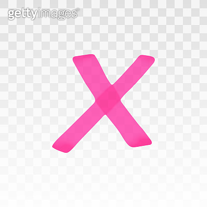 Pink highlighter cross isolated on transparent background. Marker pen ...