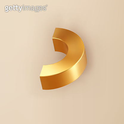 3d render gold geometric shape half pipe with shadows isolated on ...