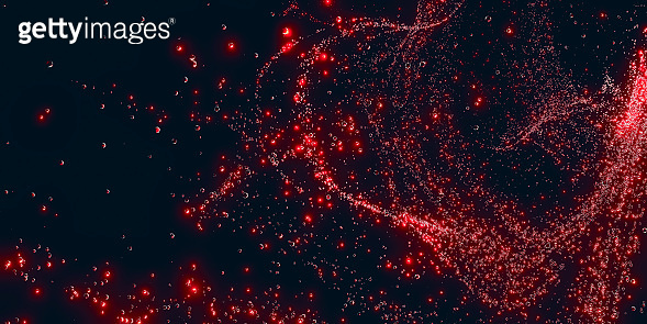 Flak Abstract molecules and atoms A line of fire streaks 3D ...
