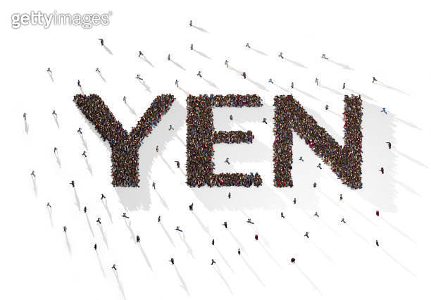 Large Crowd of People Forming YEN Text on White Background 이미지 ...