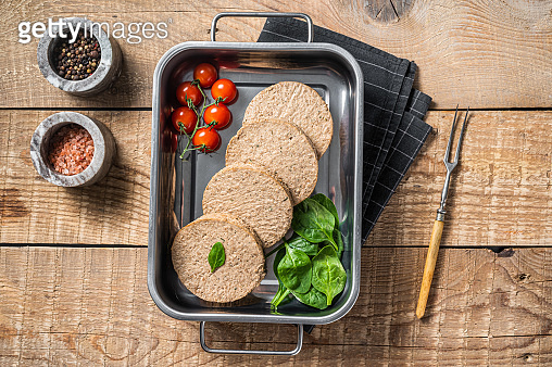 Raw meat free patties made from plant based meat, fresh vegan burger ...