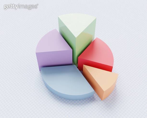 Multicolored pie chart on blue line paper graph texture. Business ...