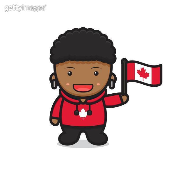 Cute hoodie boy character celebrated Canada Day cartoon vector icon ...