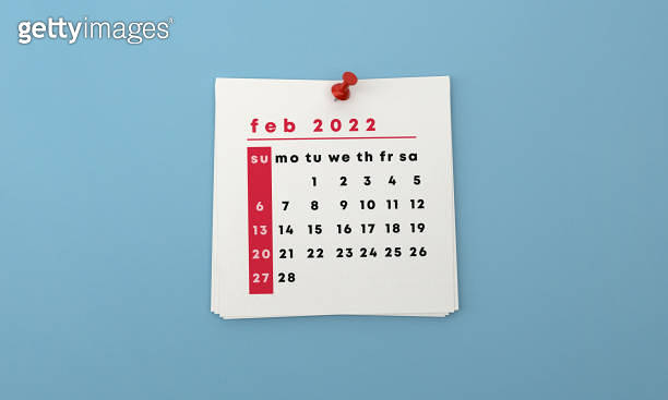2022 Post It February Calendar on Blue Background 이미지 (1346304295) - 게티 ...