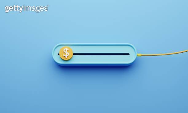US dollar slide bar on blue background. Slider for making profit by ...