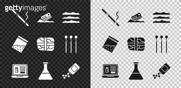 Set Cigarette, Cocaine and credit card, or heroin drug, Buying drugs ...
