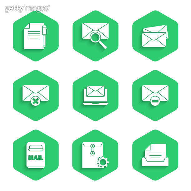 Set Laptop with envelope, Envelope setting, Drawer document, Delete, Mail box, and Document and ...