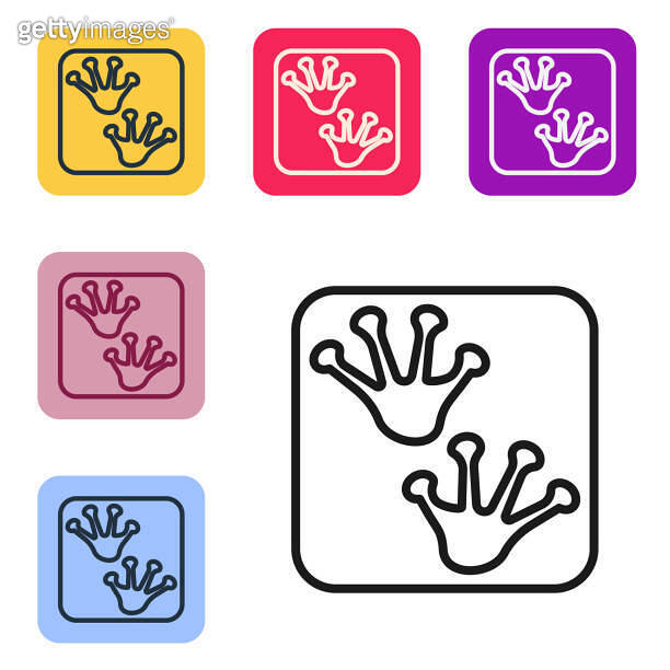 Black line Frog paw footprint icon isolated on white background. Set ...