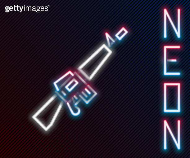 Glowing neon line M16A1 rifle icon isolated on black background. US ...