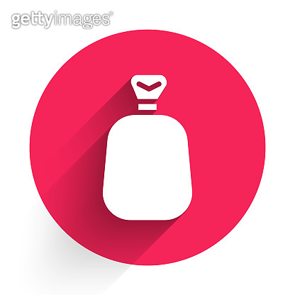 White Full sack icon isolated with long shadow. Red circle button ...