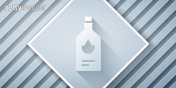 Paper cut Tabasco sauce icon isolated on grey background. Chili cayenne ...