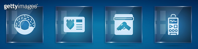 Set Donut, Police badge with id case, Evidence bag gun and Dictaphone ...