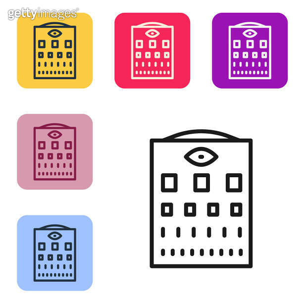 Black line Eye test chart icon isolated on white background. Poster for ...