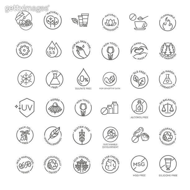 Natural organic cosmetics, vegan food symbols 이미지 (1332857387) - 게티이미지뱅크