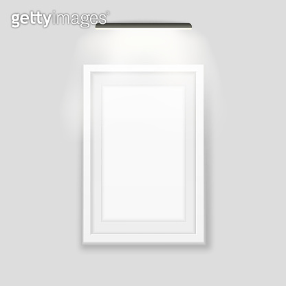 White photo frame backlit template. Realistic banner with black led ...