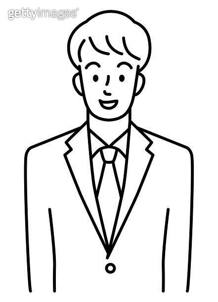 Upper body of a young man wearing a suit (line) 이미지 (1341044518) - 게티이미지뱅크