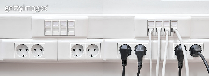 Connecting wires in electrical and lan sockets, before and after ...