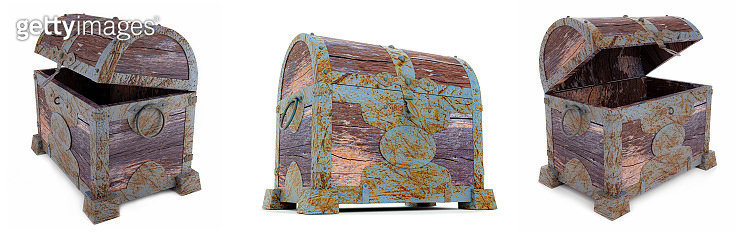 Old and broken vintage pirate treasure chest. Rotten and broken. For ...