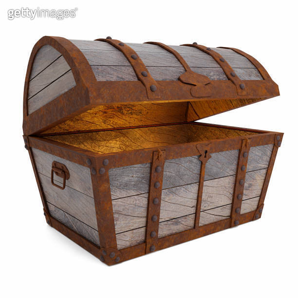 Old and broken vintage pirate treasure chest. Rotten and broken. For ...