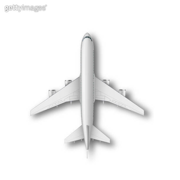 Realistic standing airplane, jet aircraft or airliner top view ...