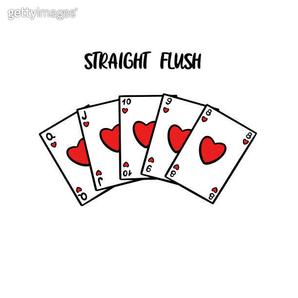Hand drawing a straight flush poker hand. A gambling game of cards ...