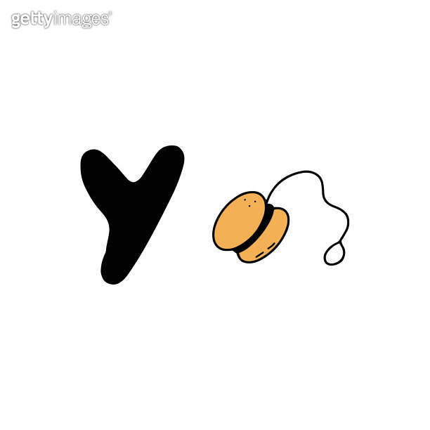 Hand drawing English letter Y. Doodle alphabet, letter and yo-yo. ABC ...
