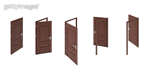 Isometric collection of flat closed and open doors. 3d rendering 이미지 ...