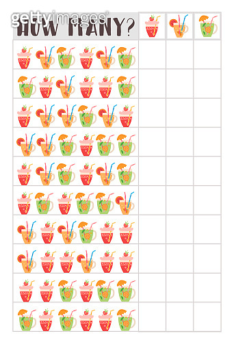Counting children game of cartoon summer drinks 이미지 (1305378641) - 게티이미지뱅크