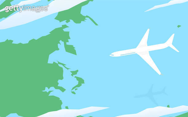 Planes flying over Japan and flowing clouds, bird's eye view ...