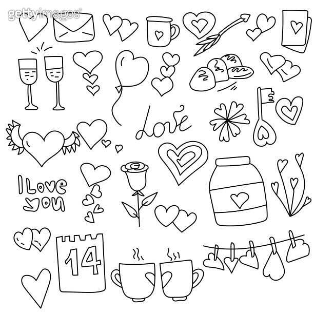 Set of doodles for Valentine's day, soap and simple attributes in ...