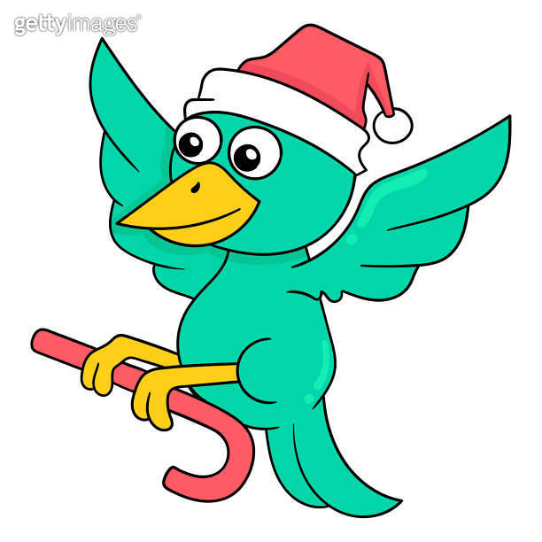 christmas bird flying with candy cane, vector illustration art. doodle ...